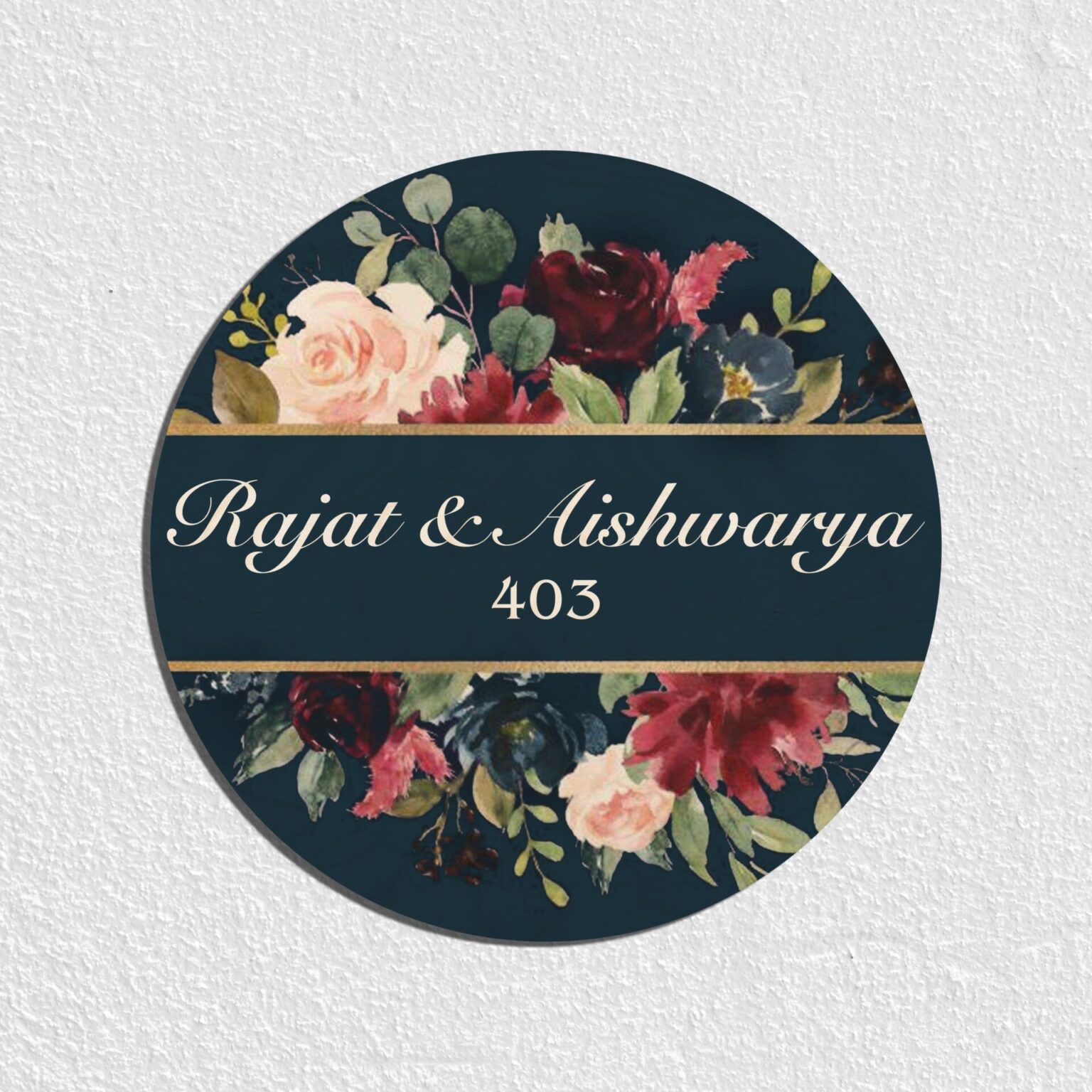Dark Floral Circle Wooden Nameplate | Personalized | 12x12 Inch - Sblossom