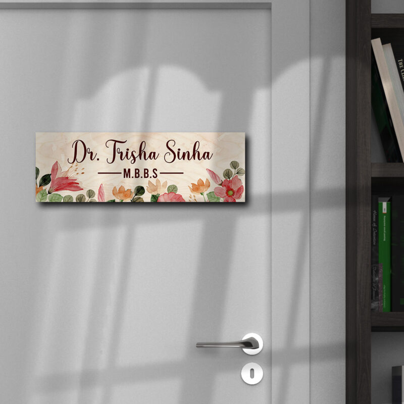 Floral Professional Name Plate Design | Personalized | 12x4 Inches ...