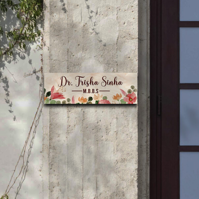 Floral Professional Name Plate Design | Personalized | 12x4 Inches ...