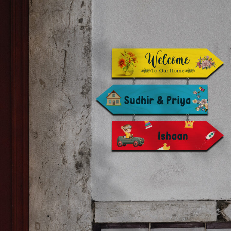 Customized Colored Wooden Name plate with Two Kids - Sblossom