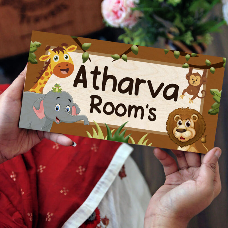 Personalized Jungle Theme Name plate | Wooden 3D - Sblossom