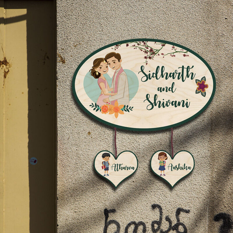 Customizable Couple Name plate with Two Kids - Sblossom
