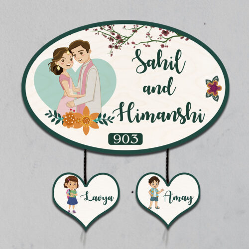 Customizable Couple Name plate with Two Kids - Sblossom