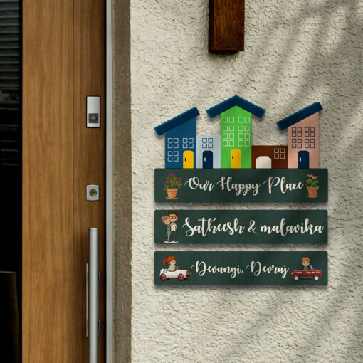 Our Happy Place Wooden Nameplate for two kids - Sblossom