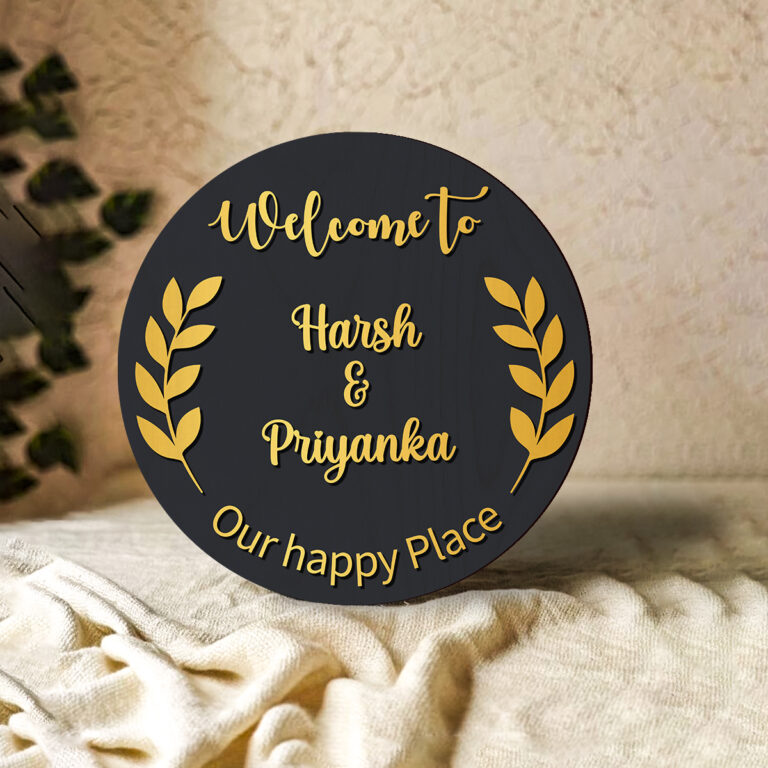 Circle Name Plate with Golden Acrylic | Personalized - Sblossom